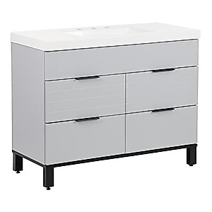 Spring Mill Cabinets D42V40259 Mayim Freestanding Bathroom Vanity with 4 Drawers and White Sink Top, Pearl Grey
