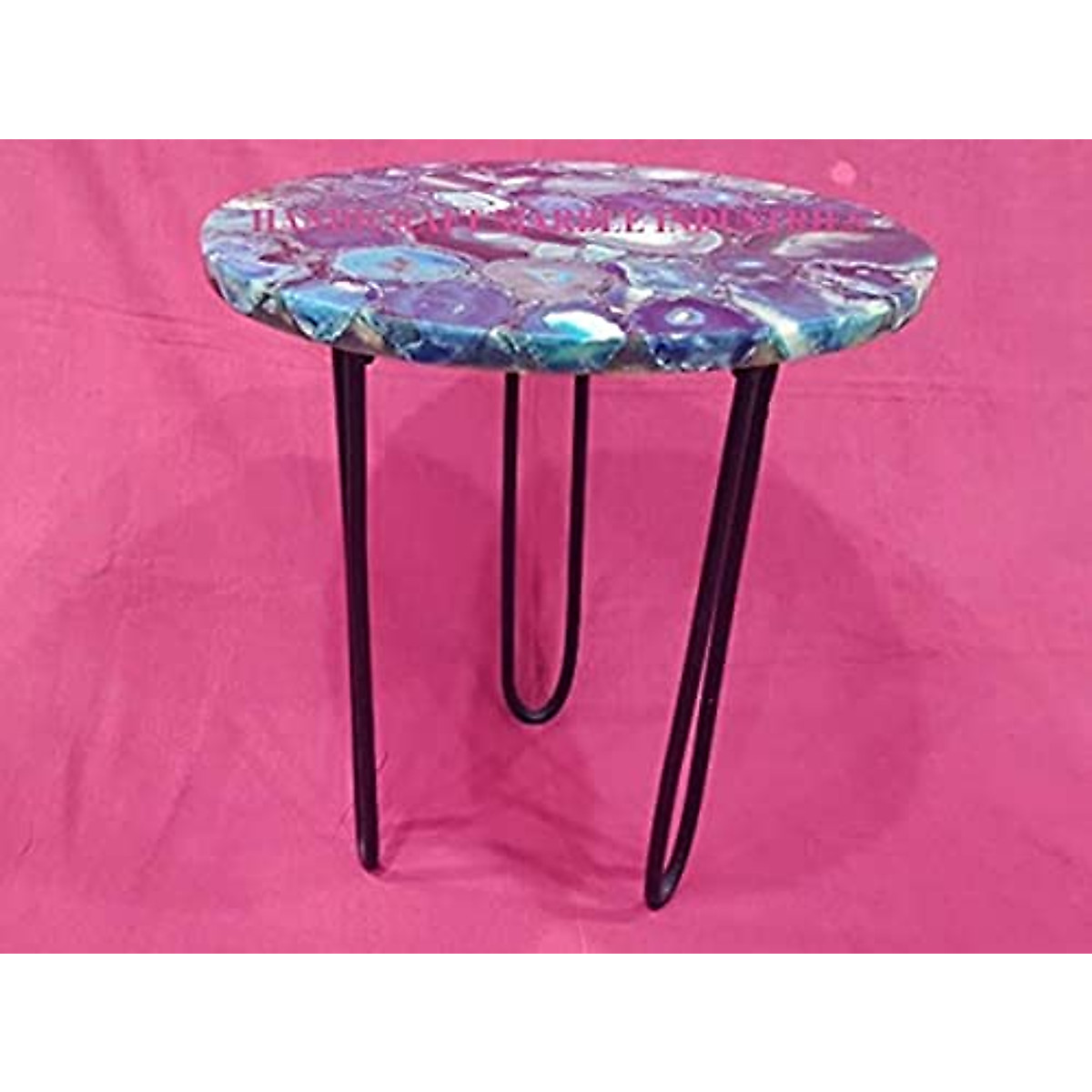 12" Inch Agate Table, Round Blue Agate Coffee Table with Hair Pin Style Metal Base, Stone Coffee Table, Agate Table Top, Agate Round Coffee Table, Agate Side Table Home Decor