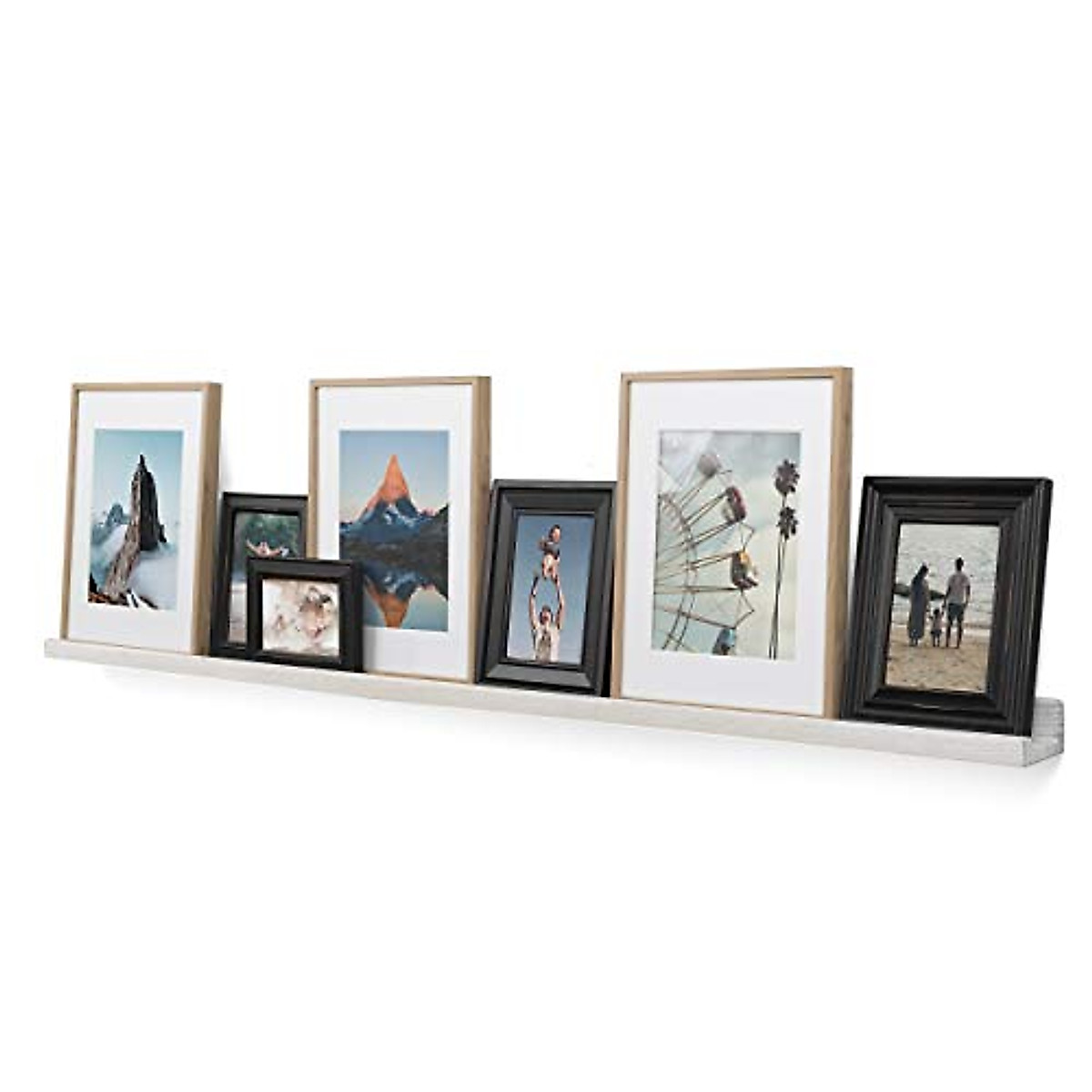 Rustic State Ted Wall Mount Extra Long Narrow Picture Ledge Photo Frame Display - 60 Inch Floating Wood Shelf for Living Room Office Kitchen Bedroom Bathroom Décor - Set of 2 - Washed White