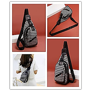 DAISHA Houndstooth canvas Casual Sling Backpack Multi-pocket,Travel Hiking Chest Bag Crossbody Daypack for Men & Women., Black, ytt3717