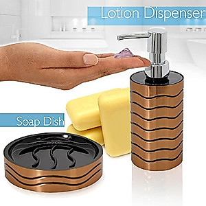 SereneLife 6 Piece Bathroom & Sink Accessory Set - Bronze Finish Modern Vanity Accessories Kit Include Tumbler, Toothbrush & Toilet Brush Holder, Lotion Dispenser, Soap Dish & Trash Bin - SLBATAC05