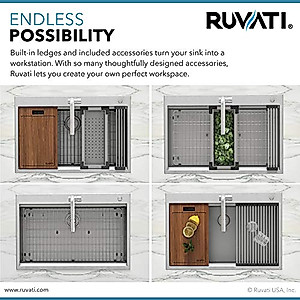 Ruvati 33 x 22 inch Workstation Drop-in 60/40 Double Bowl Topmount Tight Radius 16 Gauge Stainless Steel Ledge Kitchen Sink - RVH8035