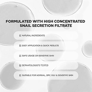 Snail Mucin Essence Serum | Advanced Snail Mucin Essence Serum | Snail Mucin Essence with High Concentrate of Snail Secretion Filtrate | Snail Serum with Natural Age-Defying Complex | Korean Essence Night Serum with 96% Snail Mucin Extracts | Korean Essen