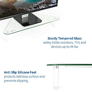 VIVO Glass Ergonomic Tabletop Riser, Triangle Desktop Universal Corner Stand for Computer Monitor LCD LED TV, Monitor, Laptop, Notebook, and More, STAND-V000Q