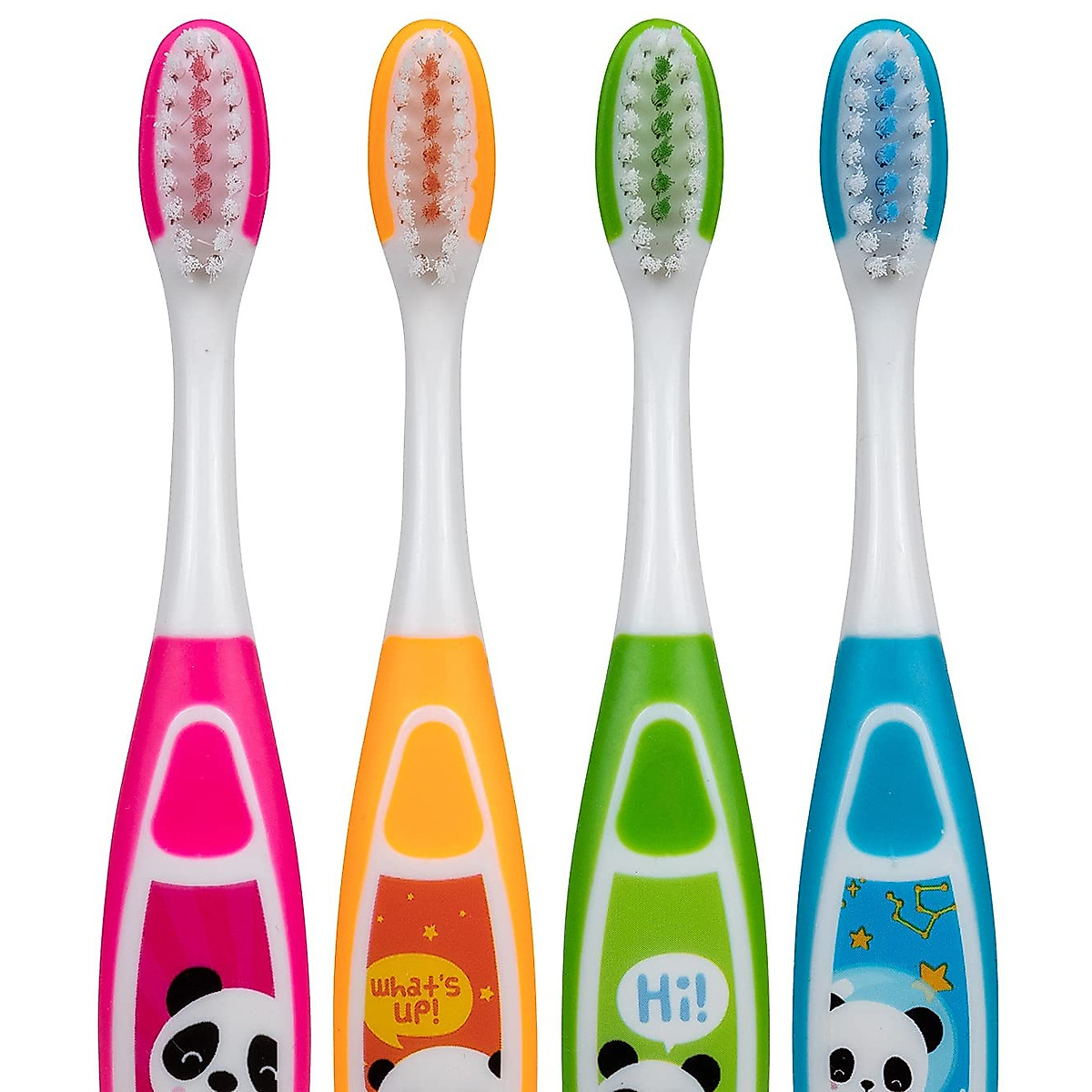 PRO-SYS Kids Toothbrush with Suction Cup, Sammie The Panda, Animal Design, Soft Bristles for Boys & Girls, Toddlers & Children Ages 2+, Pack of 4