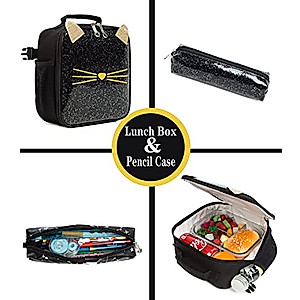 Meetbelify Backpack for Girls Backpacks Kids Sequin Bookbag for Elementary Preschool Student Laptop Bag with Lunch Box 16inch Cat