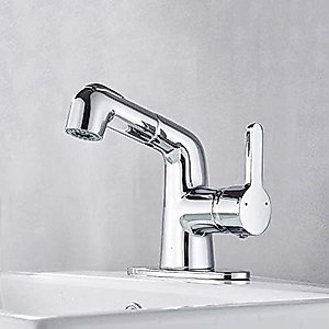 TECKI Kitchen Taps Faucet Chrome Bathroom Faucets Pull Out Bath Basin Faucet Basin Mixer Faucets Deck Brought The Mode with Two Nozzles Where Hot and Cold Water Mixes