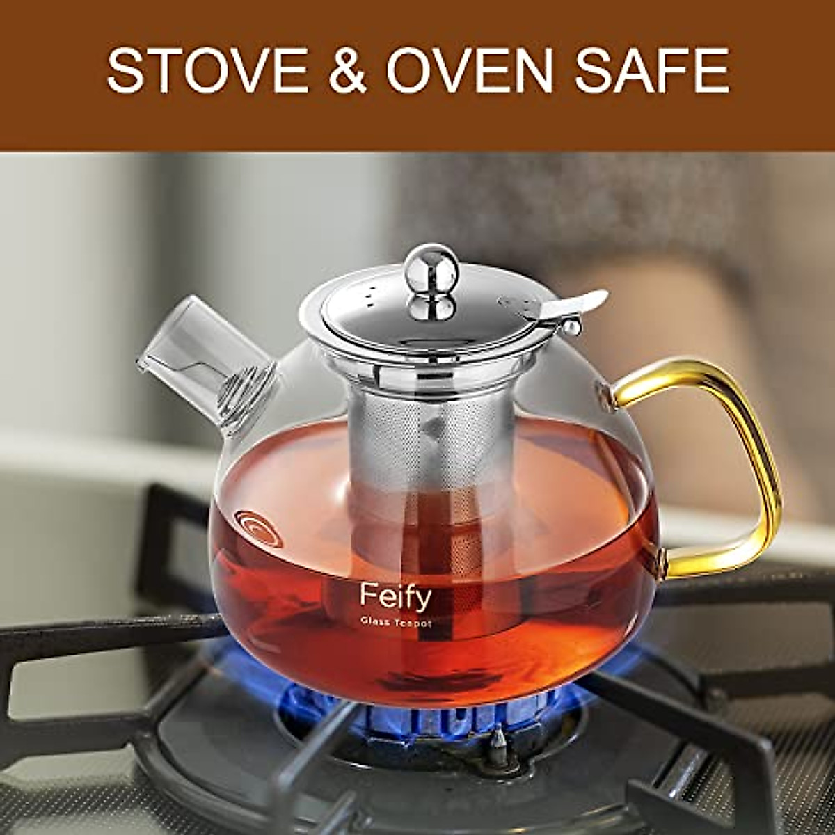 Glass Teapots for Stove Top (40oz/1200ml) Thicken Tea Pots for Loose Tea with Basket Infusers, Glass Tea Kettle Ideal Tea Sets for Women Tea Maker Gift