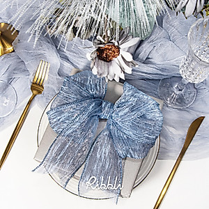 Ribbli Dusty Blue Crinkled Wired Ribbon 2.5 Inch with Metallic Wavy Christmas Ribbon for Cristmas Tree Topper Bow Wreaths Swags Gift Wrapping Wedding Decoration-Countinuous 10 Yard