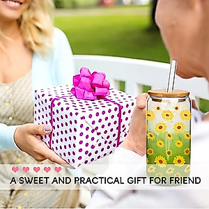 Sunflower Gifts for Women, Glass Cups with Lids and Straws, 18OZ Glass Cups, Drinking Glasses, Iced Coffee Glasses Cup, Smoothie Cups, Tumbler Glass, Reusable Cup Drinking Glasses -Set of 1