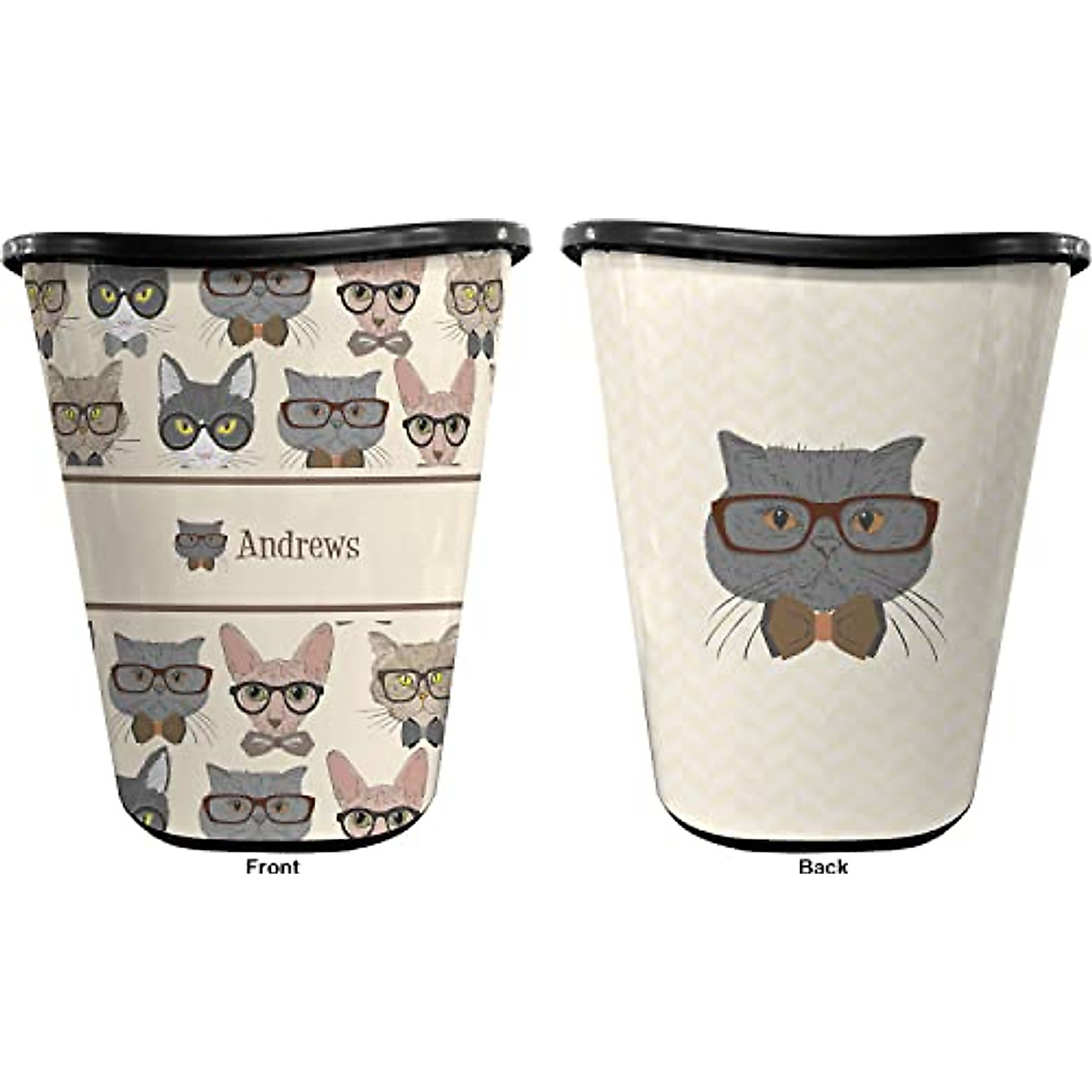 RNK Shops Hipster Cats Waste Basket - Double Sided (Black) (Personalized)