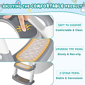 Potty Training Toilet Seat for Kids with Step Stool Ladder, Toddler Potty Toilet Seat for Boys Girls with Anti-Slip Design, Foldable Toddler Toilet Potty Chair, Super Sturdy (Grey)