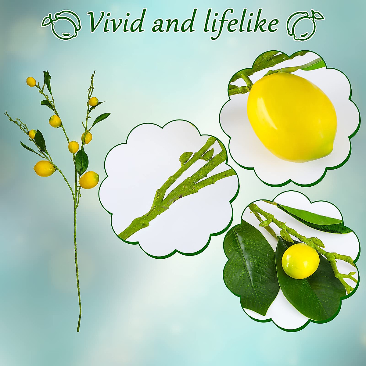 Waydress 3 Pieces Artificial Lemon Branches Fake Yellow Lemon with Green Leaves Decor Lifelike Fake Lemon Branch Props for Party Home Garden Decoration, 32 Inch