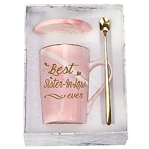 Best Sister In Law Ever Mug Best Sister In Law Ever Gifts from Sister Brother In Law Sister In Law Gifts for Sister In Law from Sister In Law Brother In Law 14 Ounce Pink with Gift Box Spoon Coaster