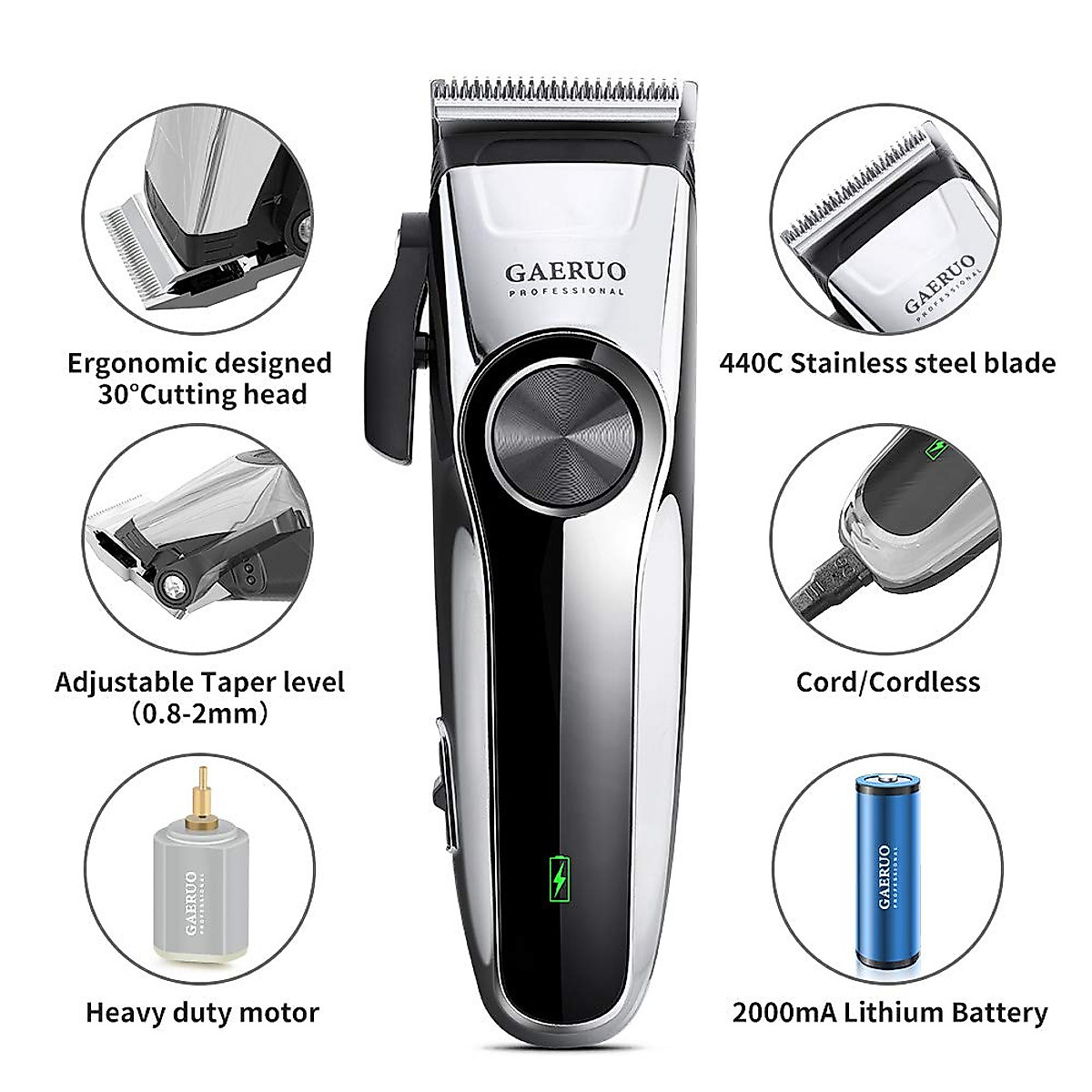 GAERUO Professional Hair Clippers for Men-Cordless/Cord Hair Trimmer,Pro Hair Clipper Cutting Kit,Electric Cutting Trimmer Set, Rechargeable Haircut & Grooming Kit for Baber, Salon, Home RFC-1713
