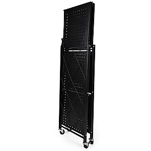 YSSOA 3-Tier Heavy Duty Foldable Metal Rack Storage Shelving Unit with Wheels Moving Easily Organizer Shelves Great for Garage Kitchen, Black