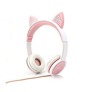 Gabba Goods Premium Kid's/Children's Safe Sound LED Light Up in The Dark Cat Over The Ear Comfort Padded Stereo Headphones with AUX Cable | Earphones - 85 Decibels