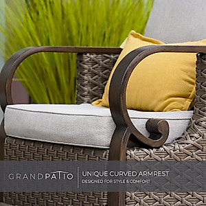 Grand patio 4-Piece Outdoor Patio Furniture Set Rocking Conversation Set Swivel Chairs, Coffee Table Patio Wicker Furniture Set with Woodgrain Finish Frame, Ponce Harbor Dark Brown