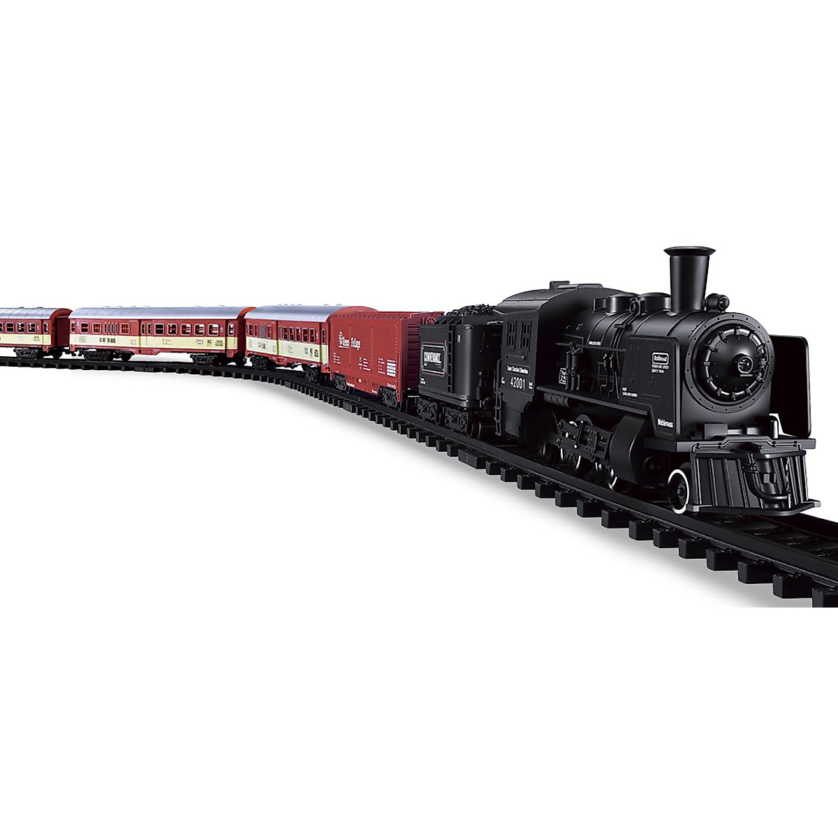 Train Set with Steam, Lights & Sound for Boys and Girls, Retro Train Toy with Black Electric Steam Locomotive Engine Long Tracks for Kids, for Christmas, Birthday for Children