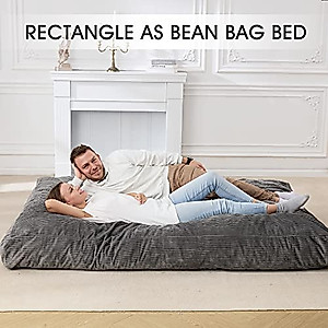 Homguava Corduroy Bean Bag Chair, Variable Shape from Bean Bag to Matress, Convertible Beanbag Chair for Home, Living Room(Grey, Full)