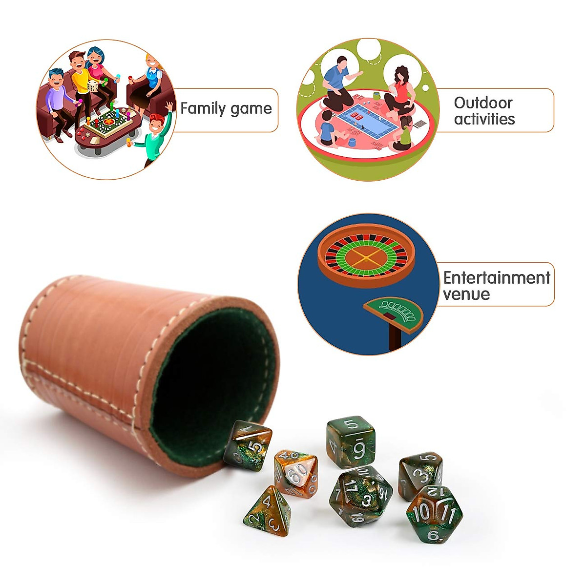 GWHOLE 42 Pcs(6 Sets) Polyhedral Dice with Gold Pattern Drawstring Pouches for DND RPG MTG Dungeon and Dragons Table Board Roll Playing Games Style 2