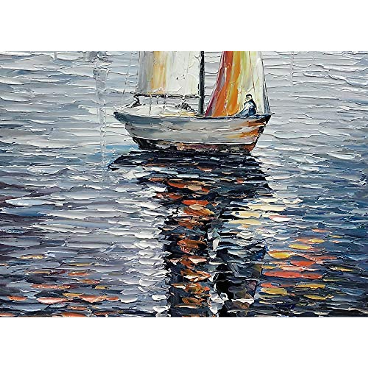 V-inspire Art,24X48 Inch Modern Abstract Hand Painted Oil Paintings Sailing Boat On The Sea Acrylic Canvas Hanging Painting Living Room Bedroom Wall Art Home Decoration
