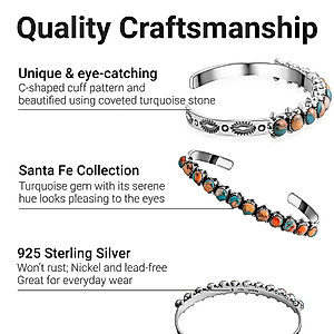 Shop LC Santa Fe Style 925 Sterling Silver Spiny Turquoise Cuff Bangle Bracelet for Women Western Jewelry Size 7.5" Boho Western Birthday Gifts for Women