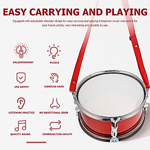 Generic Kid Hand Drum 11 Inch Marching Snare Drum Set Children Snare Drum Performance Drum with Adjustable Strap Wooden DrumSticks Gloves, Bright Red Wood Drum Toy Set