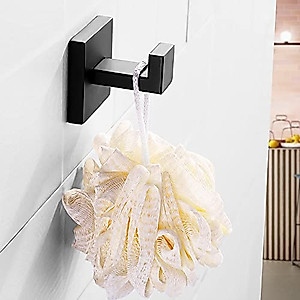 MOKIUER Towel Hooks for Bathroom Bath Robe Hook,Towel Holder Towel Hanger Coat Hooks Sponges Hangers Wall Mount Heavy Duty for Kitchen Garage Cabinet Closet Door,Matte Black,4 Pack