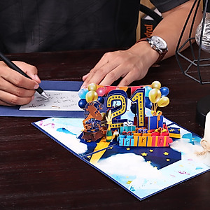 Greeting Art 21st Birthday Pop Up Card, Laser Cut, 3D Design, Includes Envelope