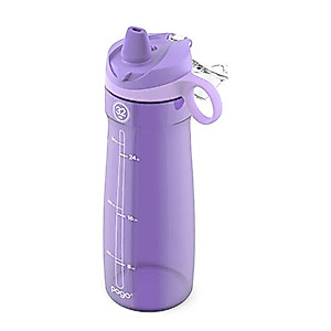 Pogo Plastic Water Bottle with Soft Straw Lid and Carry Handle, BPA Free, Dishwasher Safe, 18oz, Lilac