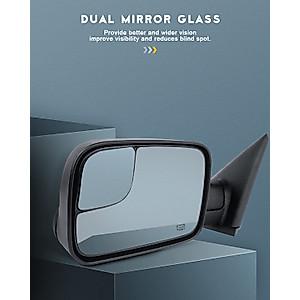 OCPTY Tow Mirrors Power Adjusted Heated Towing Mirrors for 2002-2008 for DODGE for Ram 1500 Pickup Truck 2003-2009 for DODGE for Ram 2500 Pickup Truck with Black housing Manual Flip Up