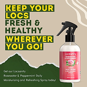 Locsanity Daily Moisturizing Rose Water and Peppermint Hair Scalp Refresher for Locs and Dreadlocks - Natural Loc Care and Maintenance (8oz)