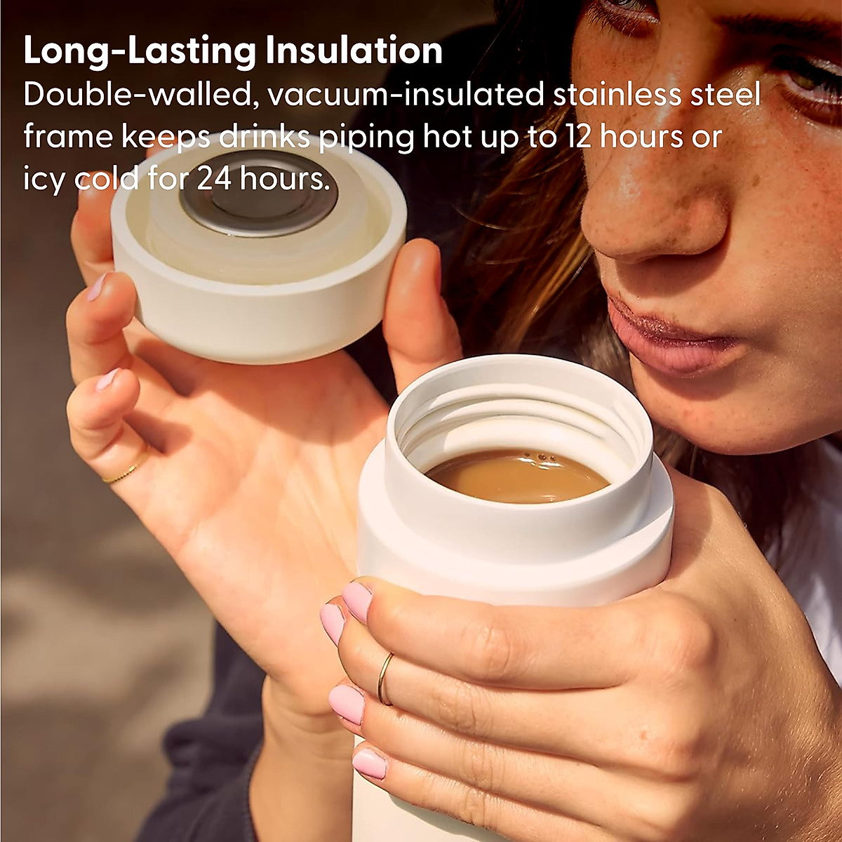 W&P Porter Insulated Bottle 12 oz | Clean Taste Ceramic Coating for Water, Coffee, & Tea | Wide Mouth Vacuum Insulated | Dishwasher Safe, Cream