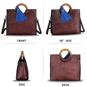 Genuine Leather Top Handle Handbag for Women Vintage Satchel Retro Cowhide Handmade Crossbody Bag Purse (Coffee)