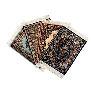 Set of 4 Dollhouse Rugs, Miniature Doll House Accessory, 6x4 Carpets, Rectangle, Kids Toy Furniture Carpeting Decor