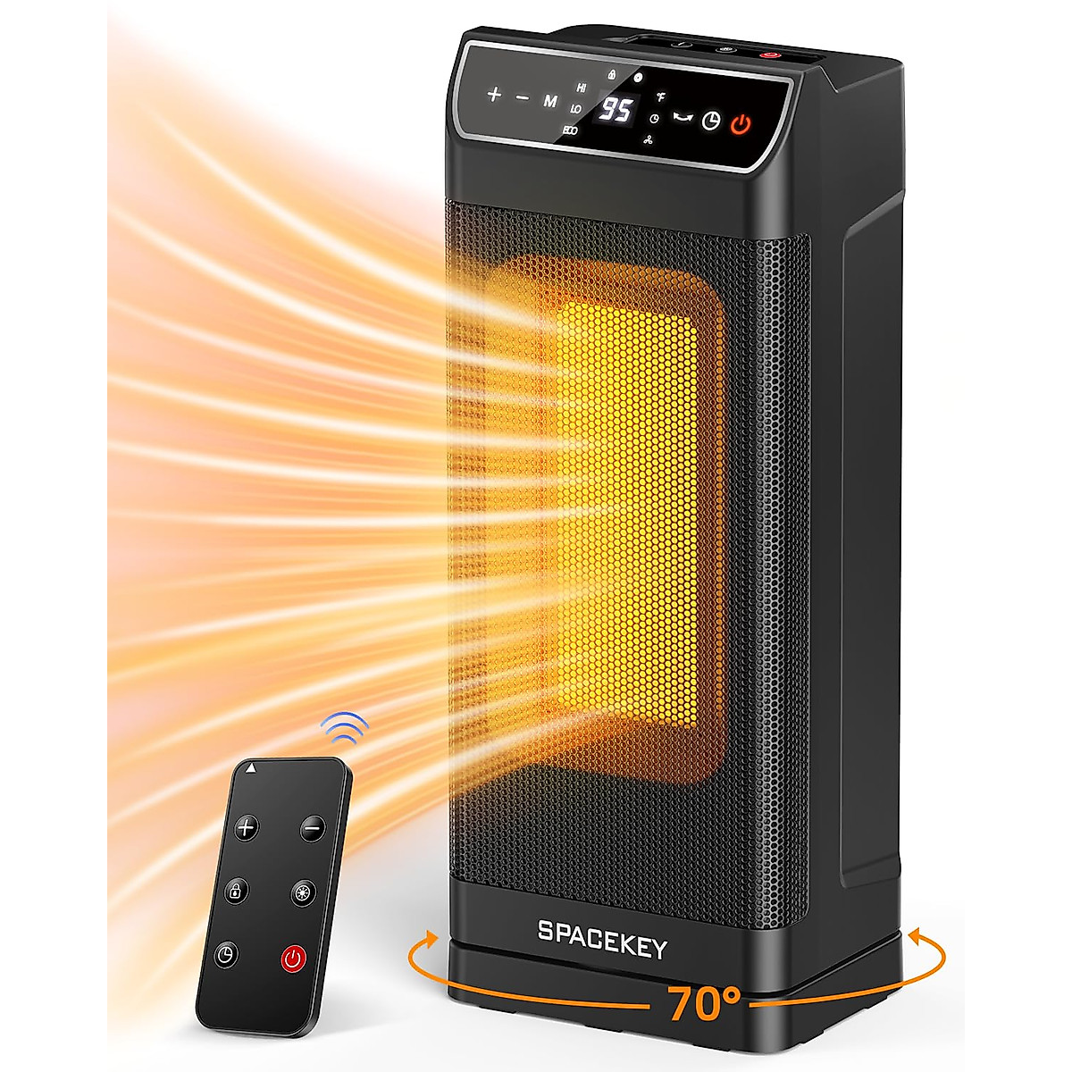 Space Heater, Electric Space Heaters for Indoor Use with Thermostat, Remote, 1-12H Timer, 70°Oscillation and Overheat Protection, 1500W PTC Ceramic Fast Safety Heat for Office Bedroom (Black)