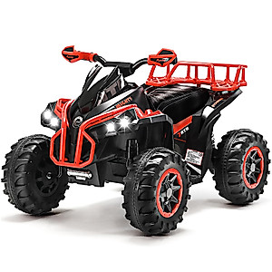 Soar Four Wheeler for Kids - Electirc Toddler 4 Wheeler for Kids 3-6, Ride on ATV 12v Battery Powered, Kids Quad with LED Lights, Music, High Low Speed, USB/TF, Treaded Tires, Red