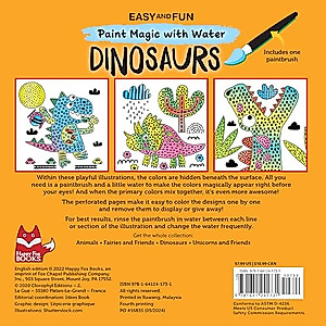 Easy and Fun Paint Magic with Water: Dinosaurs (Happy Fox Books) Paintbrush Included - Mess-Free Painting for Kids 4-6 to Create a T. Rex, Triceratops, Pterodactyl, and More