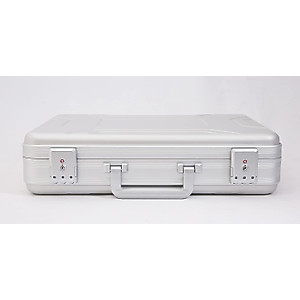 urecimy Silver 18.1X13.8X4.5 Inch Diplomatic Metal Briefcase Aluminum Toolbox Cash Case 18 Inch Laptop Briefcase Hardsided