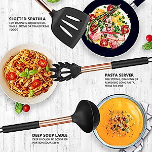 Silicone Cooking Utensil Set, 14pcs Kitchen Utensils Set Non-stick Heat Resistant Cookware Copper Stainless Steel Handle Cooking Tools Turner Tongs Spatula Spoon - BPA Free, Non Toxic