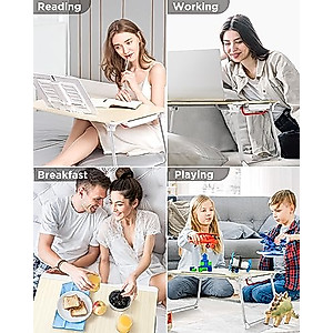 SAIJI Folding Bed Desk for Laptop, Eating Breakfast, Writing, Gaming, Extra Large 25.6" x 19.3" Portable Floor Stand Laptop Desk Table for Adult,Kids, Wood Bed Tray Table Lap Desk
