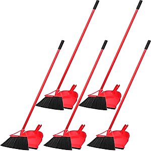Gerrii 5 Set Broom and Dustpan Combo Set 52.8 Inch Height Broom and Dustpan Set for Home Angle Kitchen Broom Dustpan Cleaning Set for Indoor Kitchen Lobby Office Garage Floor Sweeping