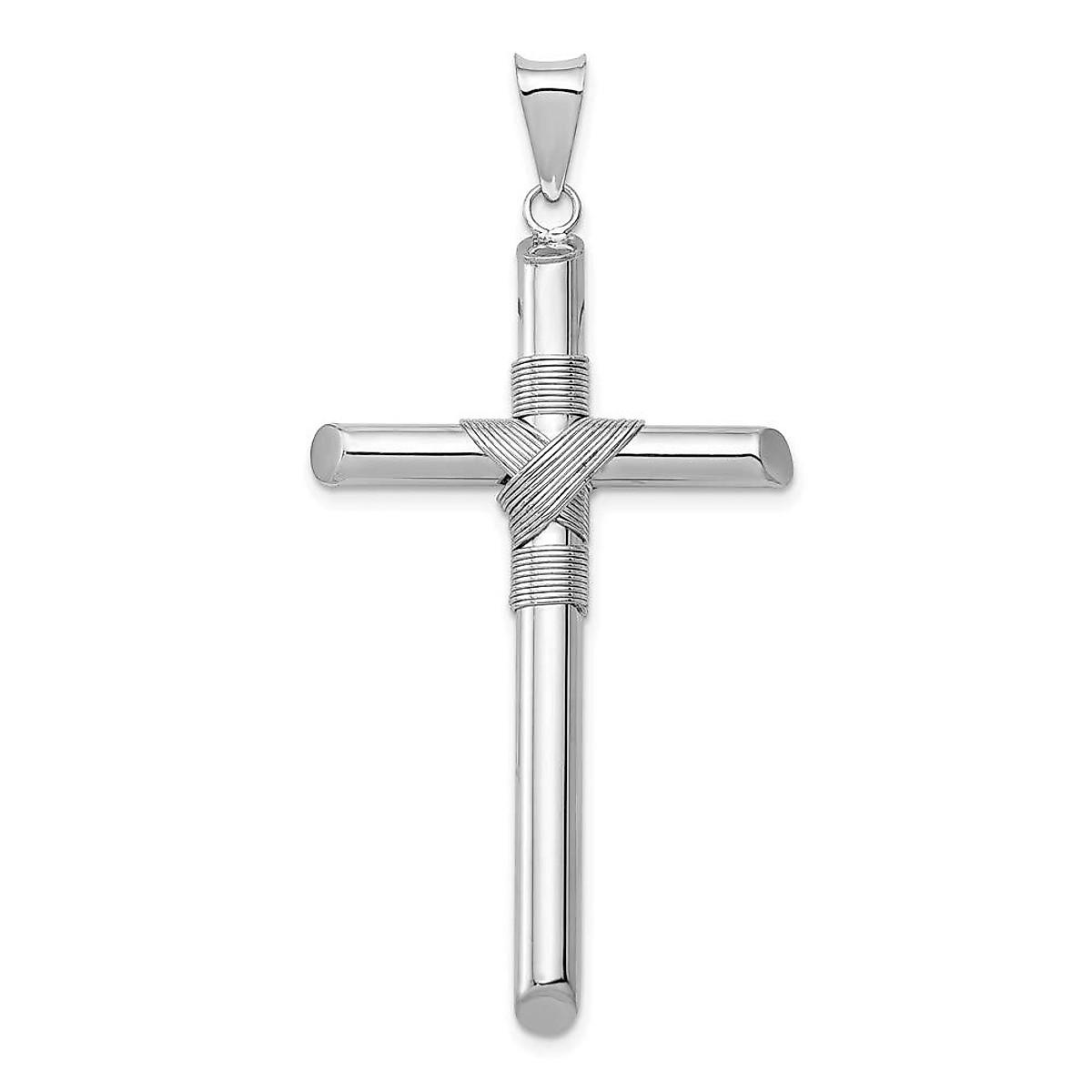 14K White Gold w/Center Wrap Tube Cross Pendant QK6195