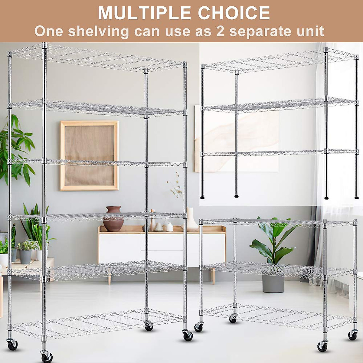 BestShop 6 Tier Wire Shelving Storage Metal Shelf Standing Shelf Units Height Adjustable Garage Shelving 48"x18"x82" with Wheels/Feet Levelers 2100lbs Capacity Commercial Shelving, Chrome