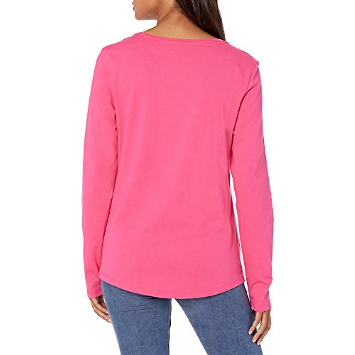 Amazon Essentials Women's Classic-Fit 100% Cotton Long-Sleeve Crewneck T-Shirt, Bright Pink, Medium