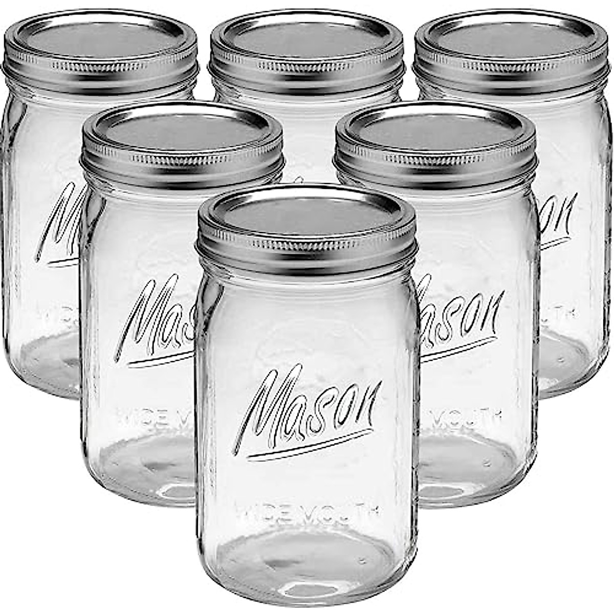 Bedoo 6 Pack 32 oz Mason Jars with Wide Mouth Airtight Lids and Bands, Clear Quart Mason Jars for Preserving, Meal Prep, Overnight Oats, Canning, Fermenting, Pickling, Party Favors