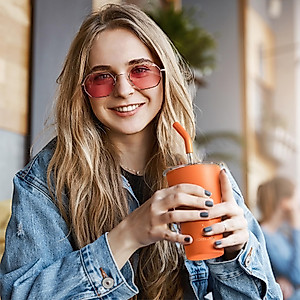 Ideus 14oz Stainless Steel Leak Proof Tumbler, Insulated Coffee Mug with Lid and Straw, Spill Proof Travel Coffee Cup, Double Wall Vacuum Flask for Adult Men and Women, Orange Tiger