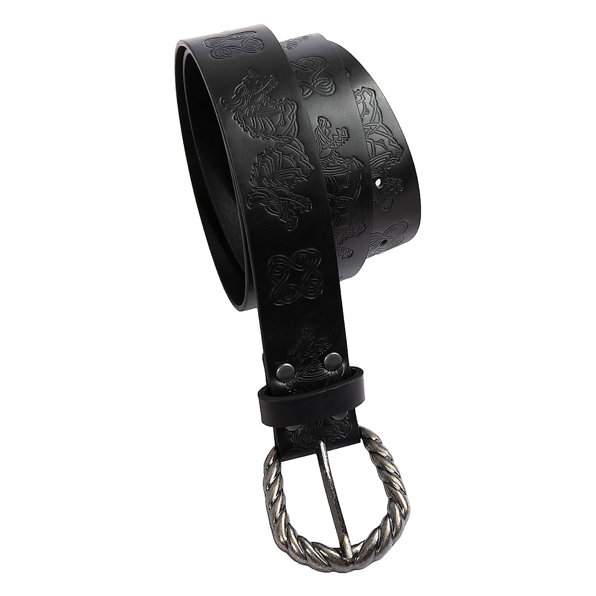 HiiFeuer Viking Fenrir Embossed Faux Leather Buckle Belt, Medieval Knight Belt (Black)