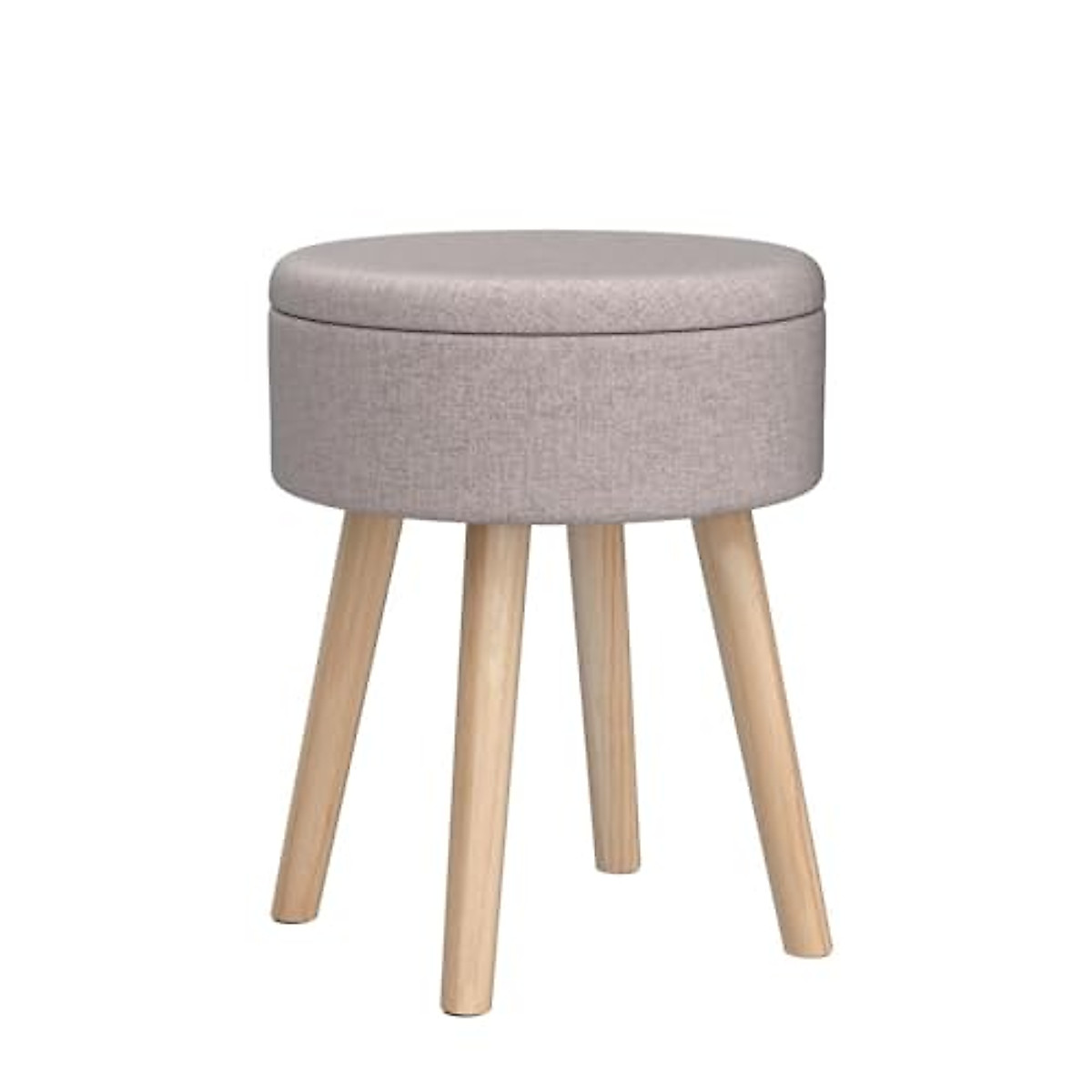 Mxfurhawa Storage Ottoman Linen Round Vanity Stool Tray Top Modern Foot Stool with Wood Legs Multifunctional Upholstered Foot Ottoman Rest for Living Room, Bathroom, Makeup (Grey)